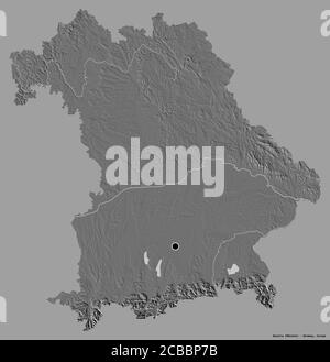 Bayern, region of Germany. Bilevel elevation map with lakes and rivers ...