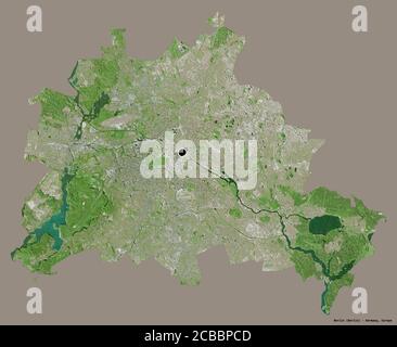 Berlin, state of Germany. Satellite imagery. Shape presented against ...
