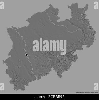 Nordrhein-Westfalen, state of Germany. Bilevel elevation map with lakes ...