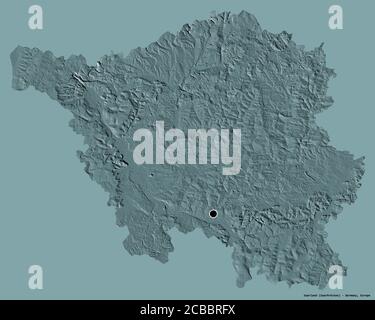 Saarland, state of Germany. Colored elevation map with lakes and rivers ...
