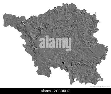 Saarland, state of Germany. Elevation map colored in sepia tones with ...