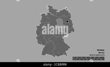 Sachsen-Anhalt, state of Germany. Bilevel elevation map with lakes and ...