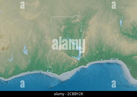 Extended area of Ghana. Topographic relief map. 3D rendering Stock ...