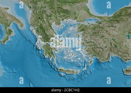 Extended area of Greece. Satellite imagery. 3D rendering Stock Photo ...
