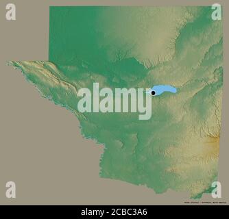 Peten, department of Guatemala. Solid color shape. Locations and names ...