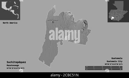 Shape of Suchitepéquez, department of Guatemala, and its capital ...
