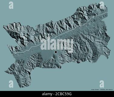 Zacapa, department of Guatemala. Colored elevation map with lakes and ...