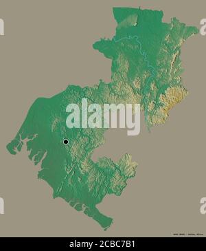 Shape of Boké, region of Guinea, with its capital isolated on white ...