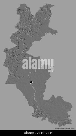Faranah, region of Guinea. Bilevel elevation map with lakes and rivers ...