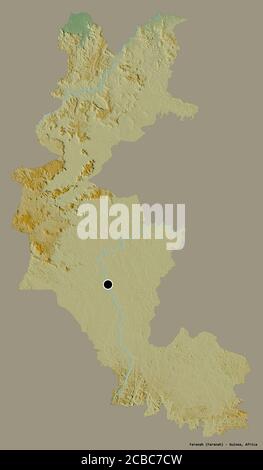 Shape of Faranah, region of Guinea, with its capital isolated on white ...