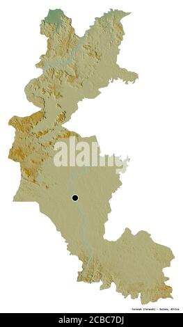Shape of Faranah, region of Guinea, with its capital isolated on white ...
