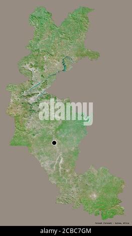 Shape of Faranah, region of Guinea, with its capital isolated on white ...
