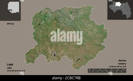 Shape of Labé, region of Guinea, and its capital. Distance scale ...