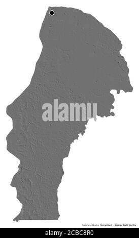 Demerara-Mahaica, region of Guyana. Bilevel elevation map with lakes ...