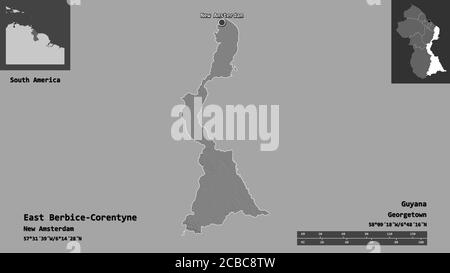 Shape of East Berbice-Corentyne, region of Guyana, and its capital ...