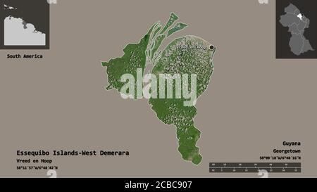 Essequibo Islands-West Demerara, region of Guyana. Grayscaled map with ...