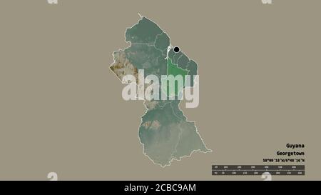 Area of Upper Demerara-Berbice, region of Guyana, isolated on a solid ...