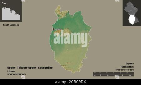 Upper Takutu-Upper Essequibo, region of Guyana. Colored elevation map ...