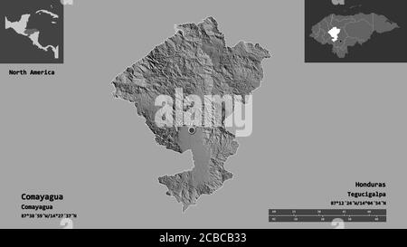 Comayagua, department of Honduras. Bilevel elevation map with lakes and ...