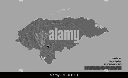 Comayagua, department of Honduras. Bilevel elevation map with lakes and ...