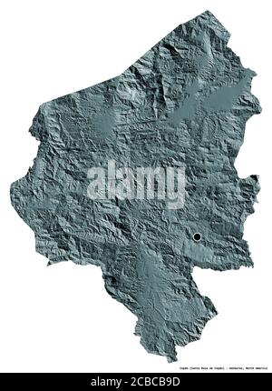 Copan, department of Honduras. Colored elevation map with lakes and ...