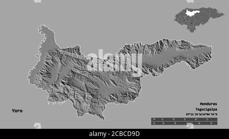 Yoro, department of Honduras. Bilevel elevation map with lakes and ...