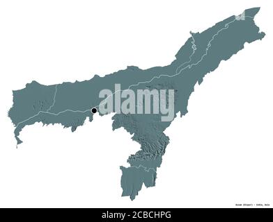 Shape of Assam, state of India, with its capital isolated on white ...
