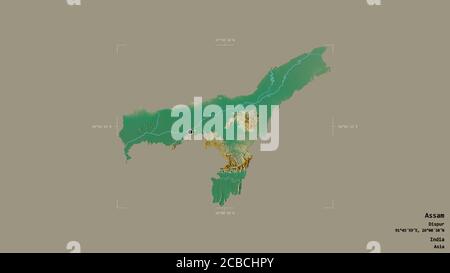Area of Assam, state of India, isolated on a solid background in a ...