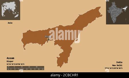 Shape of Assam, state of India, with its capital isolated on white ...