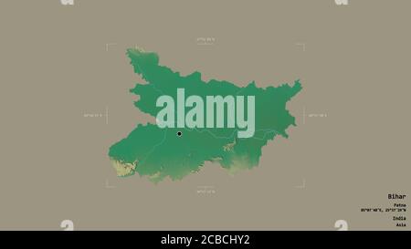 Area of Bihar, state of India, isolated on a solid background in a ...