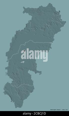 Chhattisgarh, state of India. Colored elevation map with lakes and ...