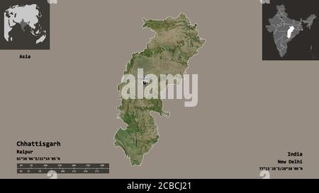 Shape of Chhattisgarh, state of India, with its capital isolated on ...