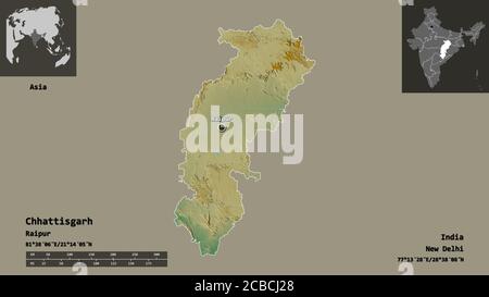 Shape of Chhattisgarh, state of India, with its capital isolated on a ...