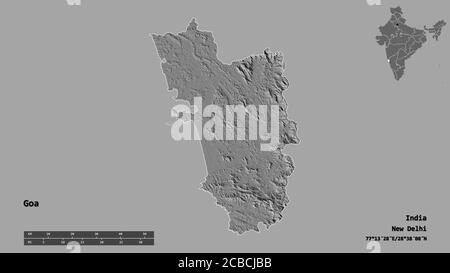 Goa, state of India. Bilevel elevation map with lakes and rivers ...