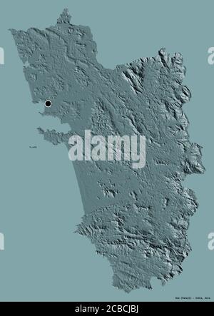 Goa, state of India. Colored elevation map with lakes and rivers ...