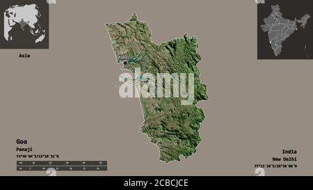 Shape of Goa, state of India, with its capital isolated on white ...