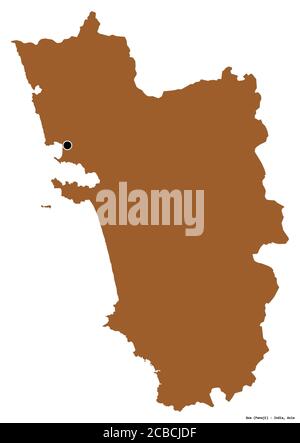 Shape of Goa, state of India, with its capital isolated on white ...