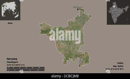 Shape of Haryana, state of India, and its capital. Distance scale ...