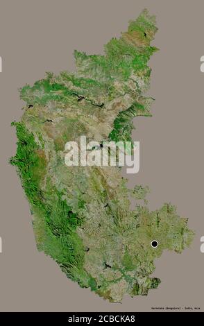 Karnataka, state of India. Solid color shape. Locations of major cities ...