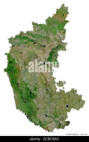 Shape of Karnataka, state of India, with its capital isolated on a ...