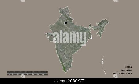 Shape of Kerala, state of India, with its capital isolated on white ...