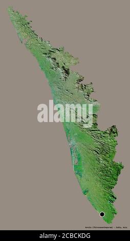 Shape of Kerala, state of India, with its capital isolated on white ...
