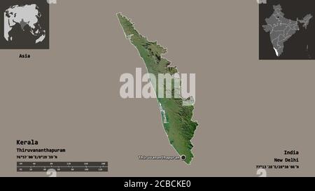 Shape of Kerala, state of India, with its capital isolated on white ...