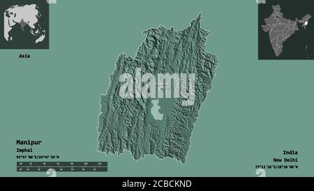 Shape of Manipur, state of India, with its capital isolated on white ...