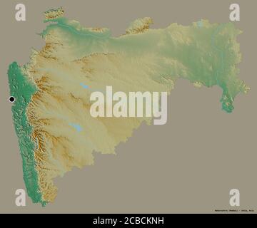 Maharashtra, state of India. Solid color shape. Locations and names of ...