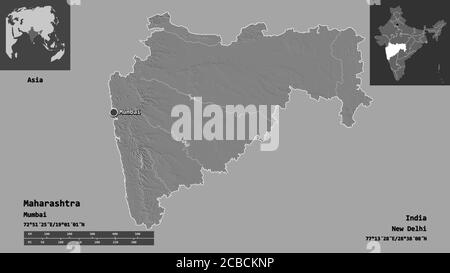 Shape of Maharashtra, state of India, with its capital isolated on ...