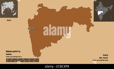 Shape of Maharashtra, state of India, with its capital isolated on ...