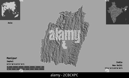 Shape of Manipur, state of India, with its capital isolated on white ...