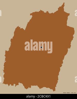 Manipur, state of India. Solid color shape. Locations of major cities ...