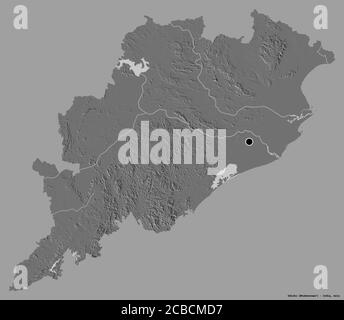 Shape of Odisha, state of India, with its capital isolated on white ...